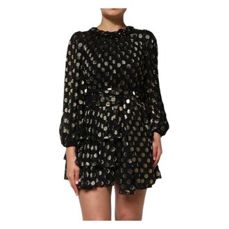 Dolce & Gabbana Femme, Robes, Noir, Taille: 36 FR Robe Mini en Soie &agrave; Pois Noirs et Or