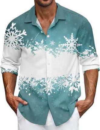 Generic Chemise de No&euml;l pour homme - Chemises habill&eacute;es pour f&ecirc;tes de vacances de No&euml;l - Manches longues - Imprim&eacute; neige - Chemise sapin de No&euml;l - T-shirt d&eacute;c
