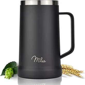 Milu chope de bi&egrave;re acier inoxydable | Verre &agrave; bi&egrave;re blanche isolant reste fra&icirc;che | Tasse &agrave; boire avec couvercle amovible | cadeau pour hommes (700ml, Noi