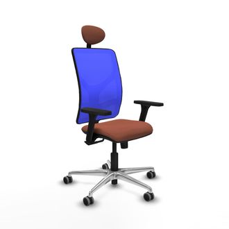 Piqueras y Crespo Computerstuhl mit 3D-Armlehnen, h&ouml;henverstellbarer Lendenwirbelst&uuml;tze und festem Kopfteil, ausgestattet mit 3 Positionen und Schneideschaum, Blau/Brau