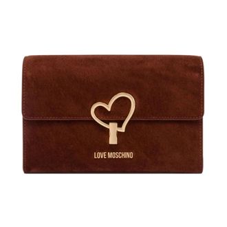 Love Moschino Braune Wildleder Herz Kette Tasche - - Bags - Damen - Braun - ONE SIZE