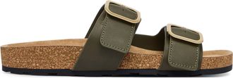 Tommy Hilfiger Pantoletten Tommy Hilfiger Leather Double Strap Cork Sandals FW0FW09118 Gr&uuml;n