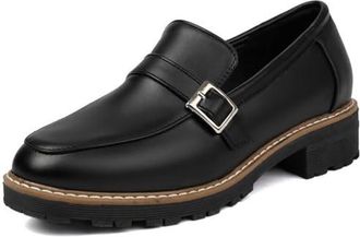 Generic Mocassins &agrave; Plateforme et Talon Moyen pour Femmes Cuir synth&eacute;tique Slip-on D&eacute;tail Boucle et cha&icirc;ne m&eacute;tallique Bout Rond Chaussures d&eacute;contract&eacute;es et de