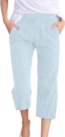 Generic Pantalon en coton et lin pour femme - Jambe large - Pantalon de plage d&eacute;t&eacute; pour femme - Confortable - Pantalon de yoga Palazzo XIYU26002, bleu clair, 