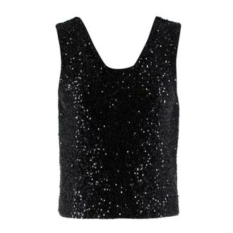 Bespoke Black Sequin Sleeveless Top Size S