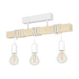 Eglo Lampe de plafond TOWNSHEND, plafonnier vintage &agrave; 3 flammes au design industriel, suspension r&eacute;tro en acier et en bois, blanc, marron, certifi&eacute; FSC, do