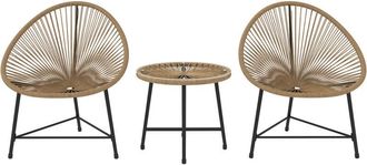 OUTSUNNY Salon de jardin ext&eacute;rieur - Outsunny - en r&eacute;sine tress&eacute;e - 2 personnes - plateau en verre tremp&eacute; - pour balcon terrasse - naturel