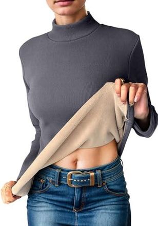 Generic Hauts Thermiques Femme en Coton Manche Longue T-Shirt Chaud Col Roul&eacute; sous V&ecirc;tements Thermiques D&eacute;contract&eacute; Sweatshirt de Sport Chic &Eacute;l&eacute;gant (XL,Gris)