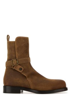 Burberry Buckle-Strap Calf Suede Boot - Brown