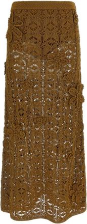 Pinko Pinko, Femme, Jupes, Brun, Taille: 38 FR Anthemis Crochet Midi Skirt