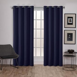 Exclusive Home Isolierte Verdunkelungsvorhänge, Fenster-Paneele mit Ösen Oben, Satin, Köpergewebe (2er-Set), Polyester, Peacoat Blue, 52x108