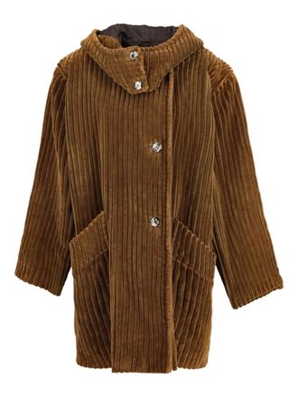 Vintage corduroy hooded-neck coat - Marron