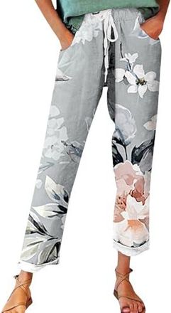 Generic Pantalon Femme Large L&eacute;ger Ete Lin Ample Womens Autumn Fragrant Linen Print Casual Pants Perfect for Spring Comfortable and Trendy for Relaxed Days an