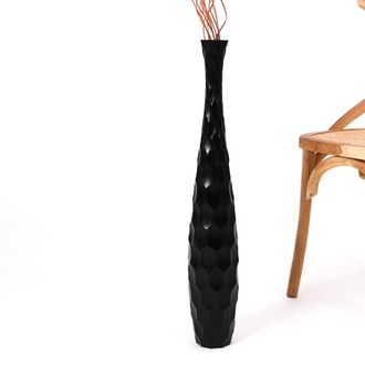 Leewadee Gro&szlig;e Deko Bodenvase F&uuml;r Dekozweige, Hohe Standvase F&uuml;r Pampasgras, Design Holzvase, 65 cm, Schwarz