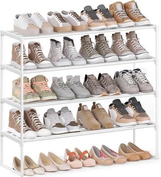 Songmics &Eacute;tag&egrave;re &agrave; Chaussures 4 Niveaux, Porte-Chaussures en M&eacute;tal, &agrave; lEndroit ou &agrave; lEnvers, pour 20-25 Paires, Empilable, pour Couloir, 30 x 92 x 74 cm, Blanc