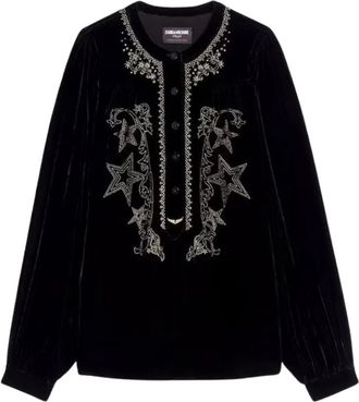 Zadig&Voltaire Femme, Blouses et Chemises, Noir, Taille: 38 FR Tigy Chemisier Brod&eacute;e en Velours