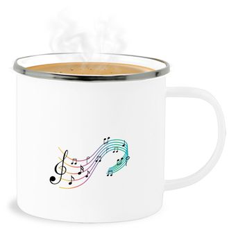 Shirtracer Emaille Becher Blechbecher - Karneval & Fasching - Tassen - Gl&uuml;cksb&auml;r Noten Musik I Music Geschenk Musiker I Musikerin - 300 ml - Wei&szlig; Silber - musika