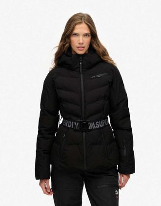 Superdry Luxe - Wattierte Skijacke in Schwarz mit G&uuml;rtel