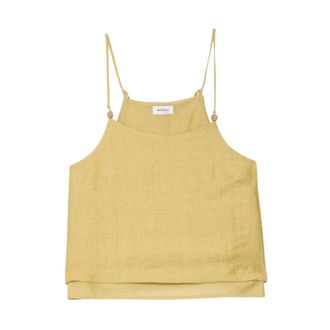 ottod'Ame Femme, Tops, Jaune, Taille: 36 FR Haut &agrave; Bretelles &agrave; Volants