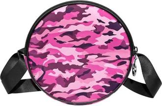 Generic Sac &agrave; bandouli&egrave;re Circle pour femme, petit sac &agrave; bandouli&egrave;re rose camouflage avec fermeture &eacute;clair, bretelles r&eacute;glables, sac &agrave; main rond d&eacute;contract&eacute; p