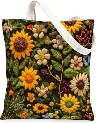 Generic Sac fourre-tout en toile de tournesol printanier pour le shopping, 33 x 38,1 cm, sac d&eacute;picerie r&eacute;utilisable pour femme, sac d&eacute;picerie vintage amusant 