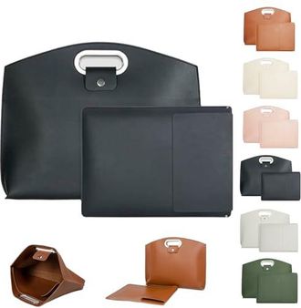 Generic Waterproof Leather 14-16in 2PCS Laptop Bag for Women,Work Tote Bag Set,Leather Handbag Briefcase,for Laptops and iPad Cases (Black)