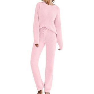 Generic Pijamas Femme Coton Pyjama Femmes Polaire Femme Chaude Avec Pull Manches Longues Et Pantalon De Pyjamas 2 Pi&egrave;ces Automne Hiver Chaud Pour Femme Sleepw