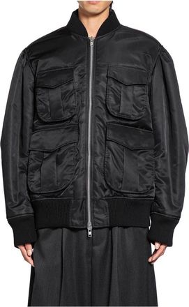 Simone Rocha Homme, Vestes, Noir, Taille: L Bomber en Satin Noir avec Poches
