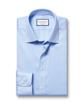 CHARLES TYRWHITT B&uuml;gelfreies Hemd mit Hahnentrittmuster - Himmelblau Knopfmanschette