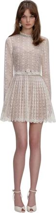 Self Portrait Femme, Robes, Beige, Taille: 38 FR Mini-robe en dentelle organza