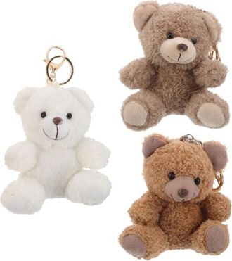 Yarnow Lot de 3 Porte-Cl&eacute;s Ours en Peluche Assis Mini Peluche Douce &agrave; Fourrure Boucl&eacute;e Pendentifs Animaux pour Paquet &agrave; Main ou Paquet &agrave; Dos Accessoires D&eacute;co
