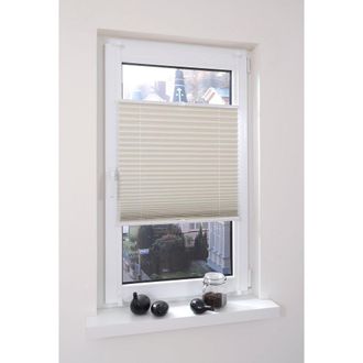 Liedeco Thermo Plissee verspannt mit Klemmträger / 80 x 130 cm beige/lichtundurchlässig verdunkelnd Blickdicht stufenlos verstellbar und energiesparend/leicht