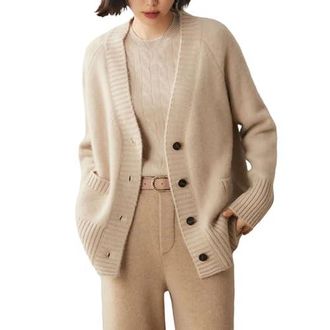 Generic Cardigan dhiver &eacute;pais avec poche boutonn&eacute;e et col en V 100 % cachemire chaud et doux pour femme, camel, Taille S