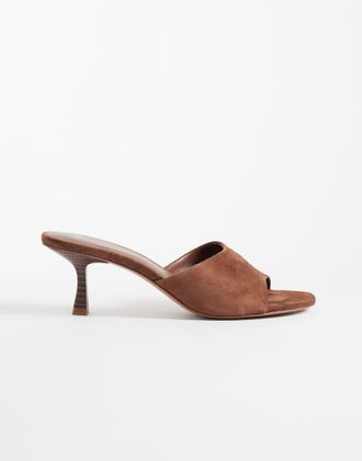 Mango Mules &agrave; talon en pur daim et cuir - Marron