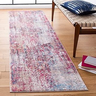 Safavieh Traditionell Teppich für Wohnzimmer, Esszimmer, Schlafzimmer - Bristol Collection, Kurzer Flor, Pink und Multi, 69 X 244 cm