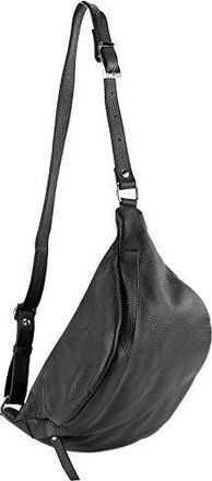 modamoda.de T77 Grand sac banane Sac poitrine italien en cuir souple, Noir, Large