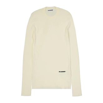 Jil Sander Femme, Pulls, Beige, Taille: 44 FR Pull Ajust&eacute; &agrave; Logo et Col Rond