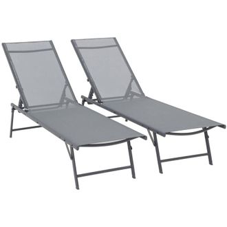 Sweeek Lot de 2 bains de soleil acier textil&egrave;ne inclinable 4 positions Tropea anthracite. 165 x 54.5 x 82.5 cm