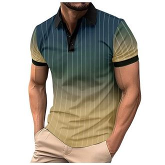 Generic Polo &agrave; manches courtes pour homme - D&eacute;contract&eacute; - Patchwork ray&eacute; - Chemises de vacances, rouge, XXL