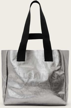 AllSaints Izzy - Tragetasche aus Leder in Metallic-Graphit-Grau