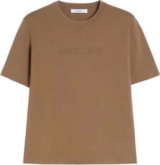 Max Mara Femme, Tops, Brun, Taille: 36 FR T-shirt en coton avec logo brod&eacute;