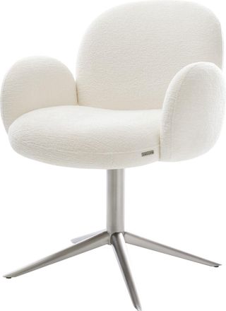 DELIFE Esszimmerstuhl Nube-Flex mit Armlehnen Fu&szlig;kreuz Edelstahl Boucl&eacute; Soft Beige 360&deg; drehbar Wippfunktion Taschenfederkern