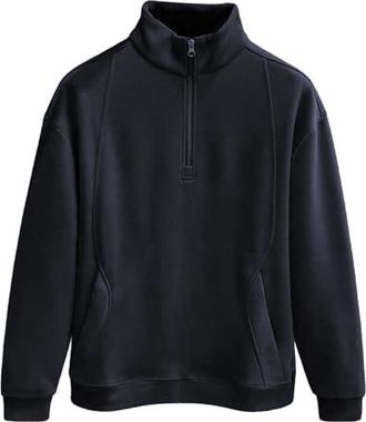 Generic Pull à fermeture éclair quart pour homme, vêtements dentraînement dautomne et dhiver à col montant - Vêtements dextérieur amples - Hauts décontractés 