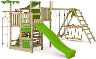 Fatmoose Spielturm Kletterger&uuml;st CrazyCoconut Club XXL mit Surfanbau, Rutsche & Plane, Outdoor Kinder Kletterturm mit Sandkasten, Leiter & Spiel-Zubeh&ouml;r f&uuml;r de
