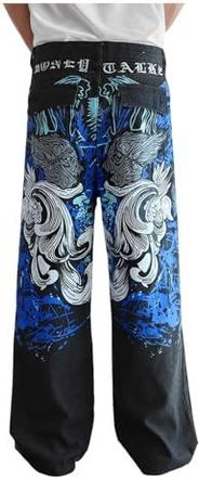 Generic Jean Homme Jeans Homme Jean Homme Regular Confortable Classique Imprim&eacute; Lav&eacute; Ample D&eacute;chir&eacute; Coupe Droite - Streetwear Loose avec Esth&eacute;tique Distressed 