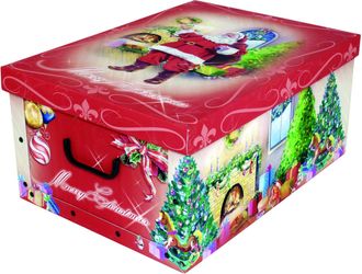 Kreher XXL Dekokarton, Aufbewahrungsbox mit Deckel und Griffen. 45 Liter Volumen. Verschiedene Motive (Weihnachtsmann)