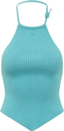 Courr&egrave;ges Femme, Tops, Bleu, Taille: 40 FR Pointy Rib Knit Top