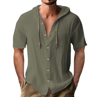 Generic T-shirt en lin pour homme - Chemise de plage en coton - Sweat &agrave; capuche blanc &agrave; manches courtes pour homme - D&eacute;bardeurs longs et mignons - T-shirt pou