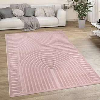 Paco Home Tapis Exterieur Terrasse Salon Cuisine Motif Scandinave Motif Ethnique Uni, Dimension:160x220 cm, Couleur:Pink 4