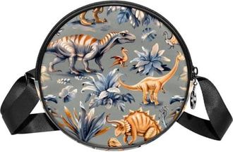 Generic Sac &agrave; bandouli&egrave;re rond pour femme, petit sac &agrave; bandouli&egrave;re motif dinosaures, sac &agrave; dos avec fermeture &eacute;clair, bretelles r&eacute;glables, sac &agrave; main rond d&eacute;c